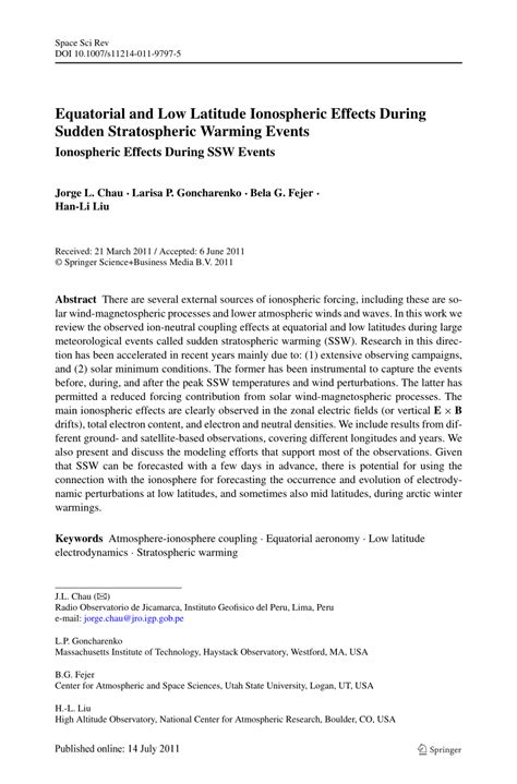 Pdf Equatorial And Low Latitude Ionospheric Effects During Sudden
