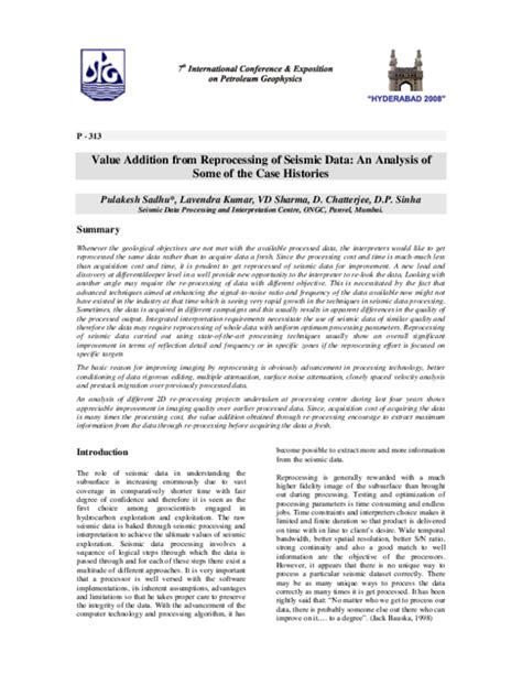 Pdf Value Addition From Reprocessing Of Seismic Data An Analysis Of