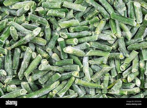 Frozen Chopped Green String Beans Texture Background Iced Beans Background For Food Textures