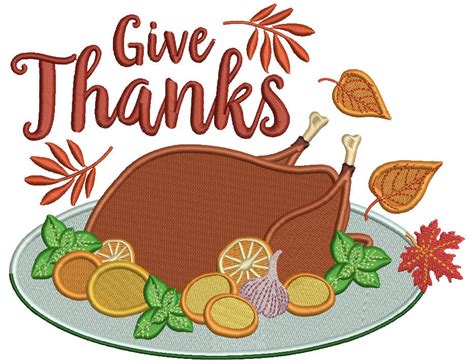 Give Thanks Turkey Fruits And Leaves Filled Machine Embroidery Design
