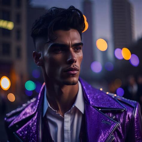 Premium Photo Handsome Man In Purple Jacket Posing In The Street