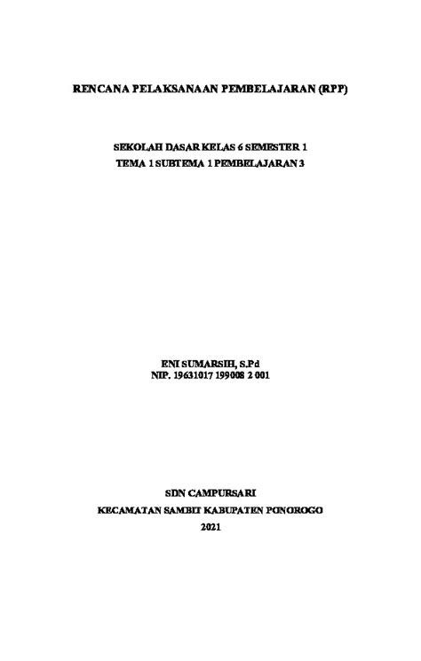 Download Pdf Rpp Pbl Kelas 6 Tema 1 Subtema 1 Pembelajaran 3