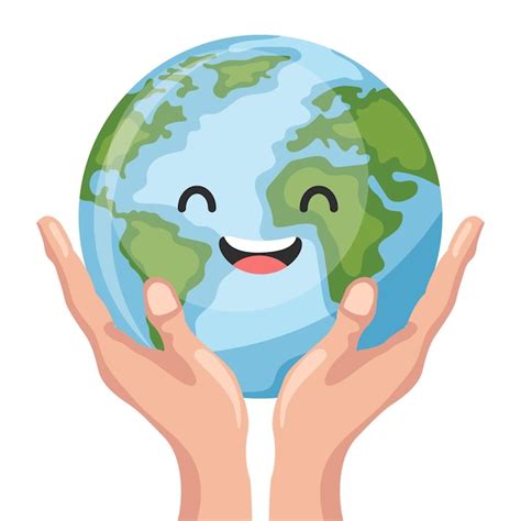 Manos sosteniendo dibujos animados felices diseño del planeta tierra