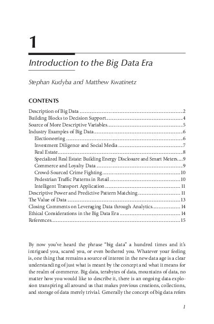 Pdf Introduction To The Big Data Era