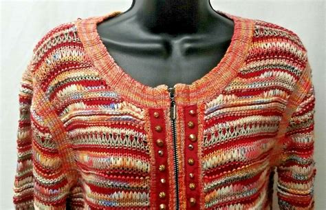 Yuka Sweater Size T3 M L Metal Beaded With Zip Beatifully Multicolor Ebay