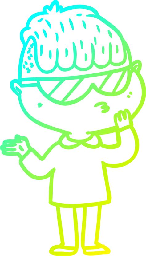 Menino De Desenho Animado De Desenho De Linha De Gradiente Frio Usando