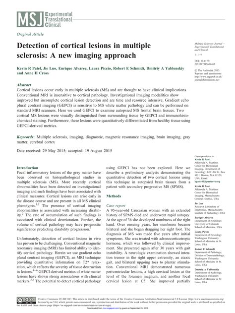 Pdf Detection Of Cortical Lesions In Multiple Sclerosis A New Imaging Approach