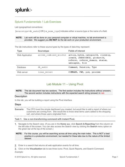Splunk Fundamentals 1 Lab Exercises Lab Module 11 Using Pivot Pdf
