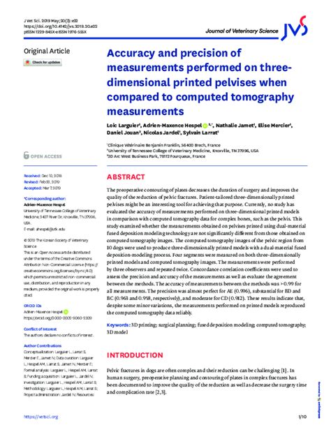 Pdf Accuracy And Precision Of Measurements Performed On Three Dimensional Printed Pelvises