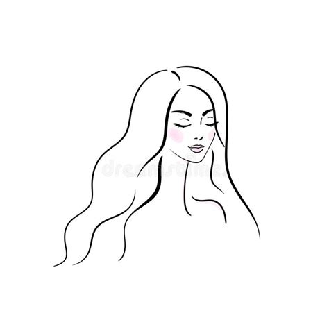 Beautiful Linear Woman With Long Hair Stock Vector Illustration Logo
