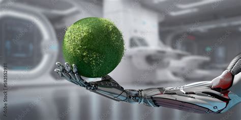 A High Level Of Engineering Robot Arm Is Gently Holding The Globe Made