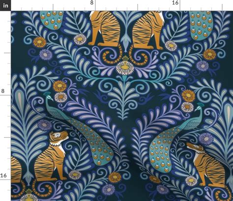 Tiger And Peacock Damask Fabric Spoonflower