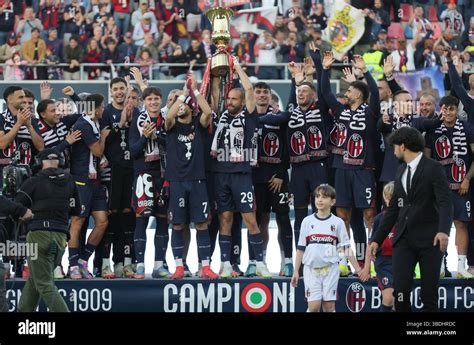 The Bologna Team Celebrates With The Italian Cup Won Last Week At Th