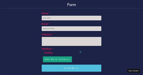 React Form UseFieldArray Codesandbox