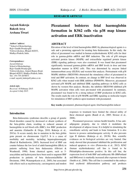 PDF Piceatannol Bolsteres Fetal Haemoglobin Formation In K562 Cells