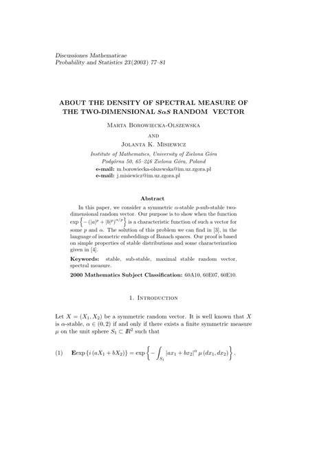 Pdf About The Density Of Spectral Measure Of The Two Dimensional Sαs Random Vector
