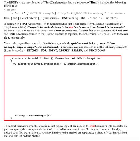 The Ebnf Syntax Specification Of Tiny J A Language Chegg
