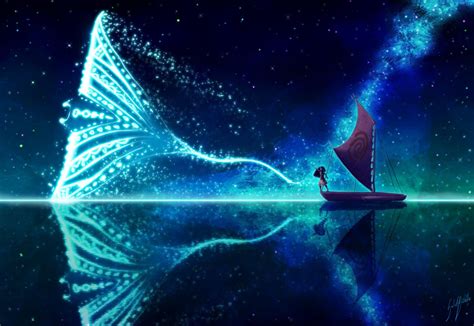 A Boat Floating On Top Of A Body Of Water Under A Sky Filled With Stars