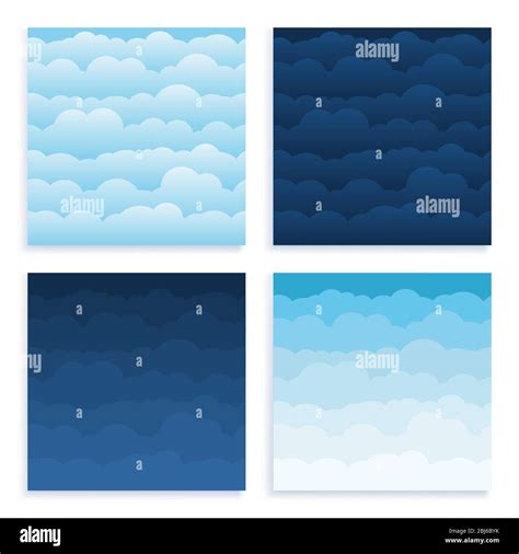 Set Cloud Sky Cartoon Background Blue Sky With White Clouds Flat