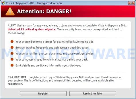 Vista Antispyware 2011 Fakealert Myantispyware