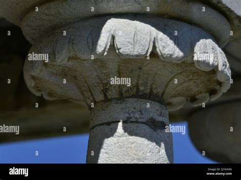 Ionic Order Limestone Column Detail Of The Temple Of Poseidon At The Archaeological Site Of