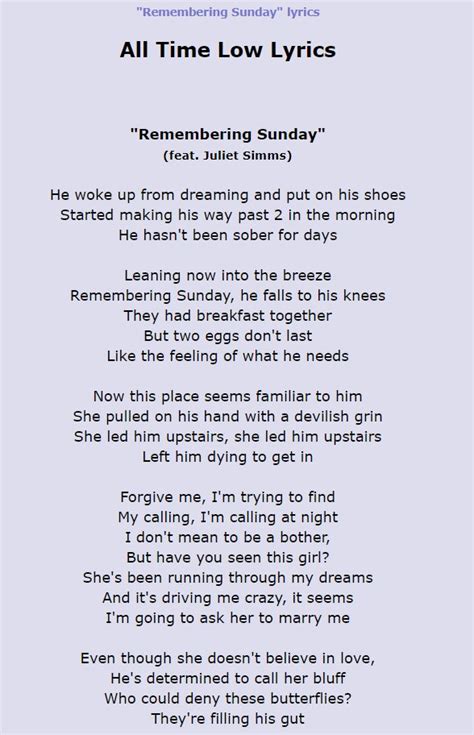 All Time Low Lyrics Remembering Sunday