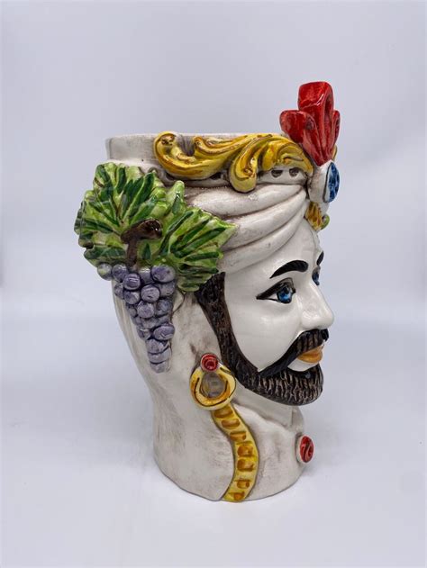 Teste Di Moro Classica Ceramica Caltagirone Cm H 27 L 20 Artigianale