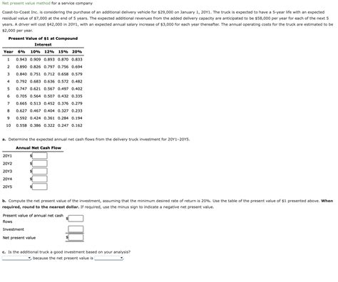 Solved Net Present Value Method For A Service Company2000
