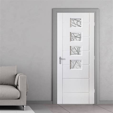 Thistle Lightly Grained Internal Pvc Door Rhu Style Sandblasted Glass