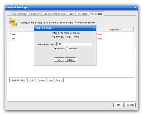 Server Settings General Settings File Access
