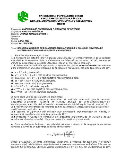 Taller 2 Análisis Numerico Unidad 2 3 Upc 1 2024 Pdf Análisis