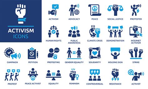 액티비즘 아이콘 세트 솔리드 벡터 아이콘 컬렉션입니다 아이콘에 대한 스톡 벡터 아트 및 기타 이미지 아이콘 사회 정의 인권 Istock