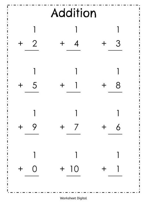 20 Printable Addition Worksheets Numbers 1 10 For Preschool