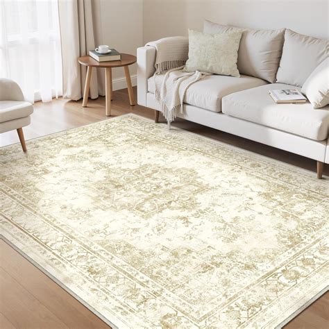 Purecozy 5x7 Area Rugs For Living Room Non Slip Low Pile Soft Vintage Floral Accent