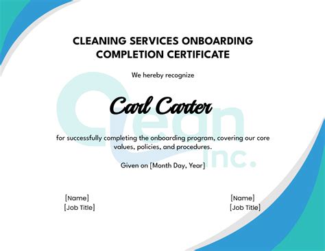 Cleaning Services Onboarding Completion Certificate Templates Edit