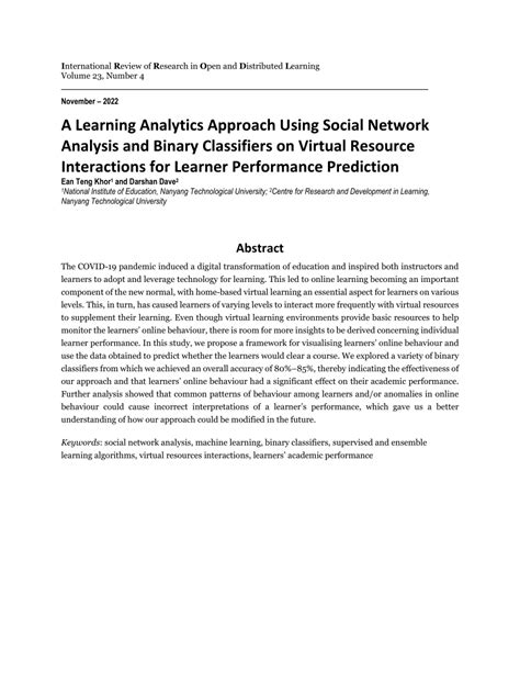 Pdf A Learning Analytics Approach Using Social Network Analysis And