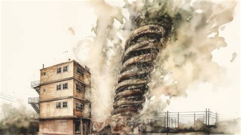 A Big Tornado Is Approaching A Small Town In The United States Stock Illustration