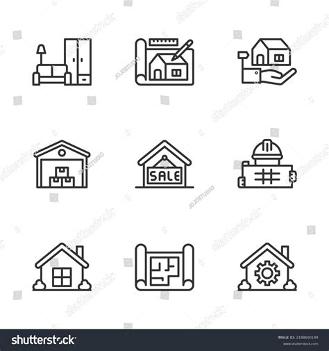 Model House Line Icons Vector Illustration Stock Vector Royalty Free 2188600199 Shutterstock