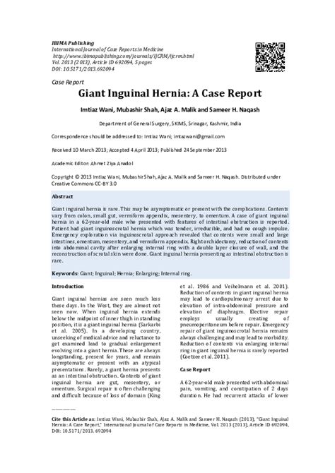 Pdf Giant Inguinal Hernia A Case Report Mubashir Shah