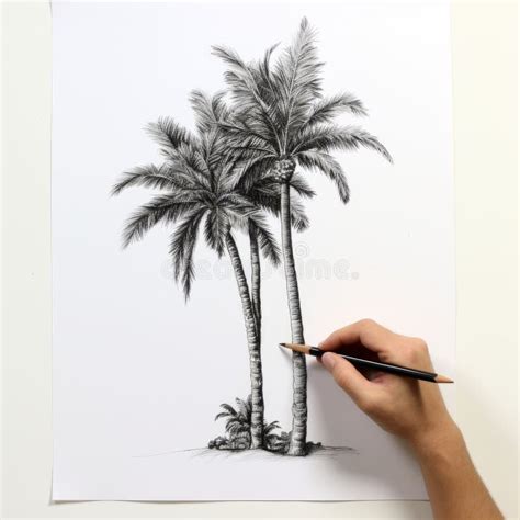 Family Drawing Palm Realistic And Detailed Botanical Illustration Stock Illustration