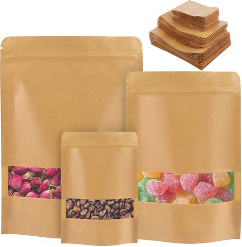 Rustark 50pcs Stand Up Kraft Pouches With Clear Window 10 X 15cm