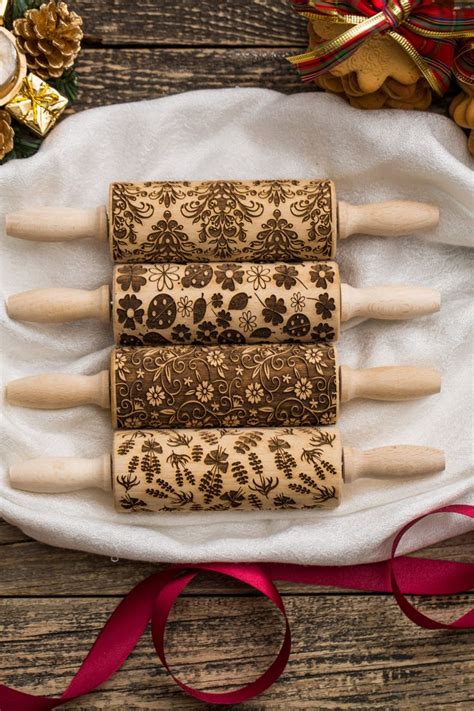 Set Of Any 4 Mini Rolling Pins Embossed Rolling Pin Engraved Rolling