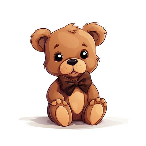 Osito De Peluche De Dibujos Animados Con Pajarita Sentado Sobre Fondo Blanco Ai Generativo