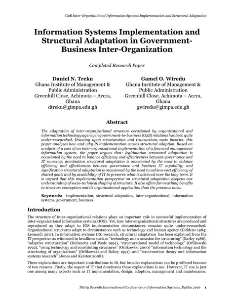Pdf Information Systems Implementation And Structural Adaptation In