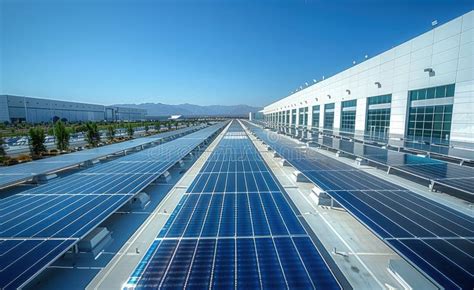 Solar Panels On Rooftops In A Sustainable Energy Facility Stock Image