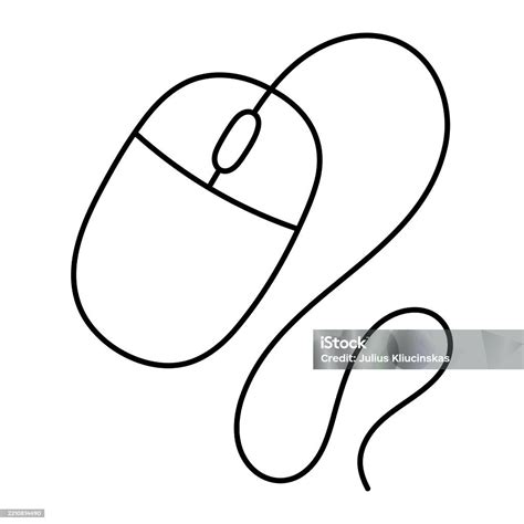 컴퓨터 마우스 벡터 그림입니다 스크롤 휠이 있는 손으로 그린 낙서 스타일의 유선 주변 장치 흰색 배경에 고립된 검은색 라인 아트입니다 가상현실에 대한 스톡 벡터 아트 및