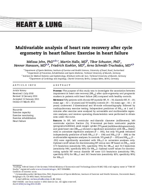 Pdf Multivariable Analysis Of Heart Rate Recovery After Cycle