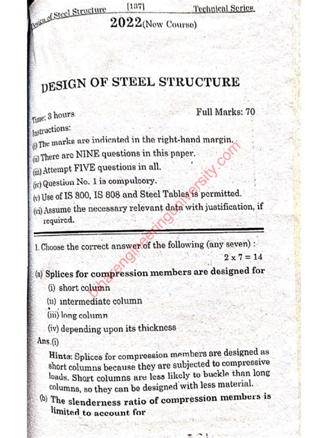 design of steal 2022 beu pyq solution compressed pdf
