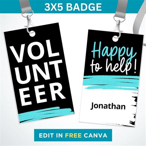 Volunteer Badge Template Etsy