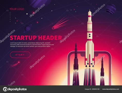 Space Startup Concept Banner Clickable Start Button Editable Text Stars